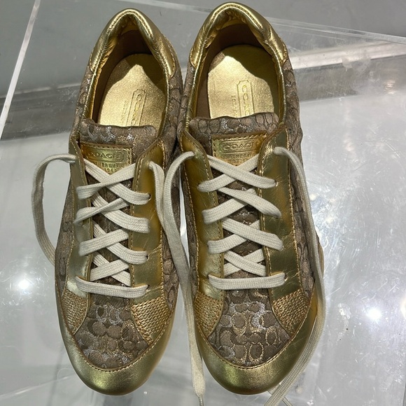 Shoes | Coach Reese Size 7 Tennis Shoes Metallic Gold Silver Beige ...